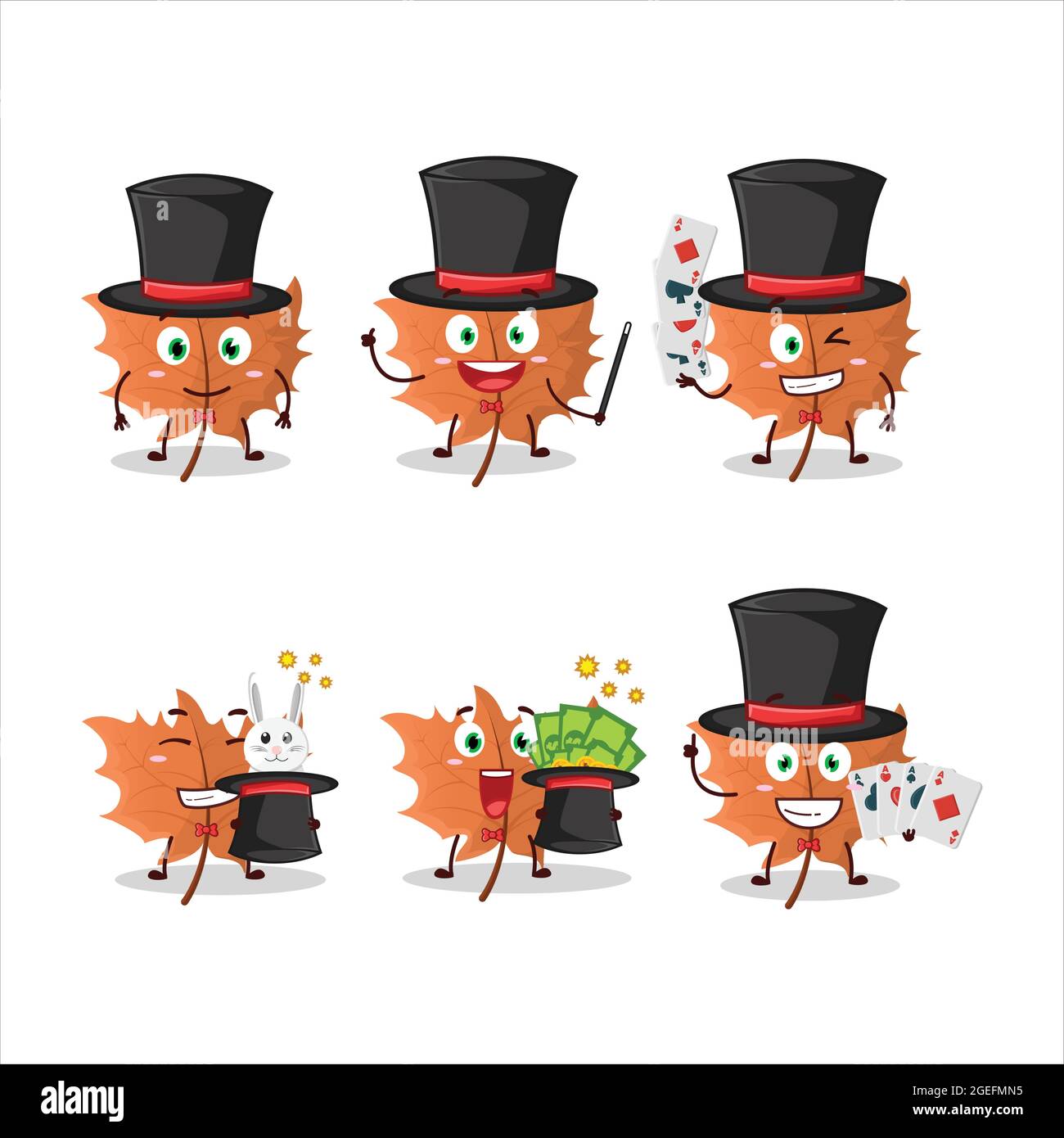 A maple Leaf Magician cartoon character perform on a stage. Vector ...