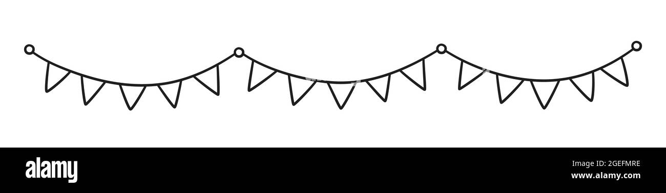 Hand drawn holiday bunting. Doodle birthday garland of flags. Children ...