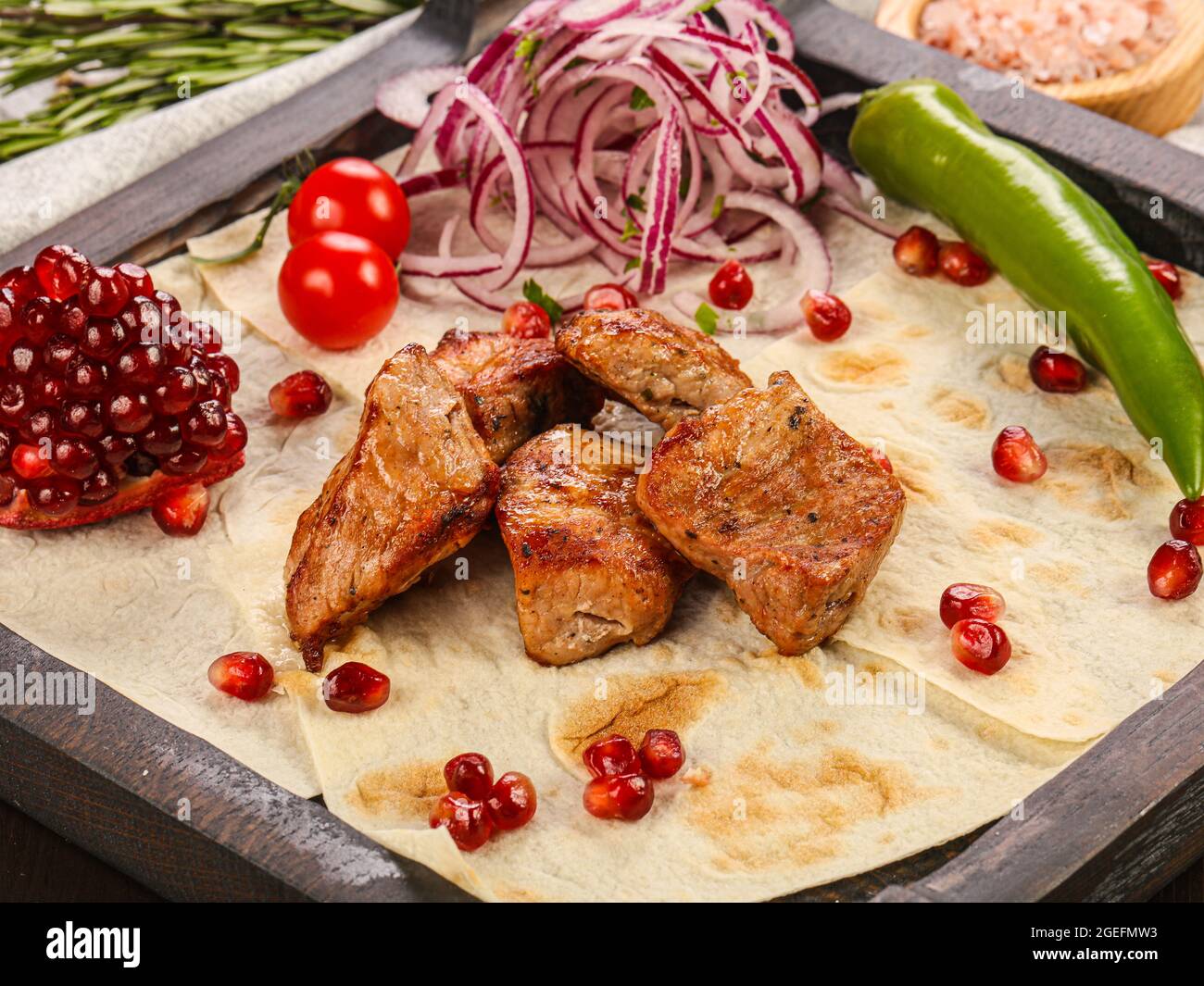 Caucasian traditional pork shashlik grilled meat Stock Photo - Alamy
