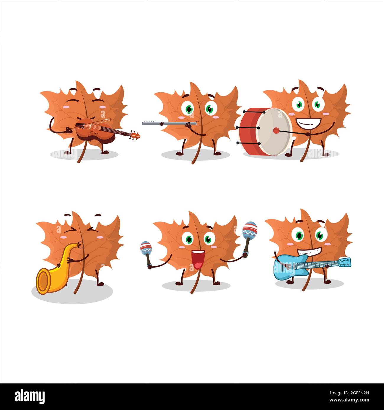 Cartoon character of maple Leaf playing some musical instruments ...