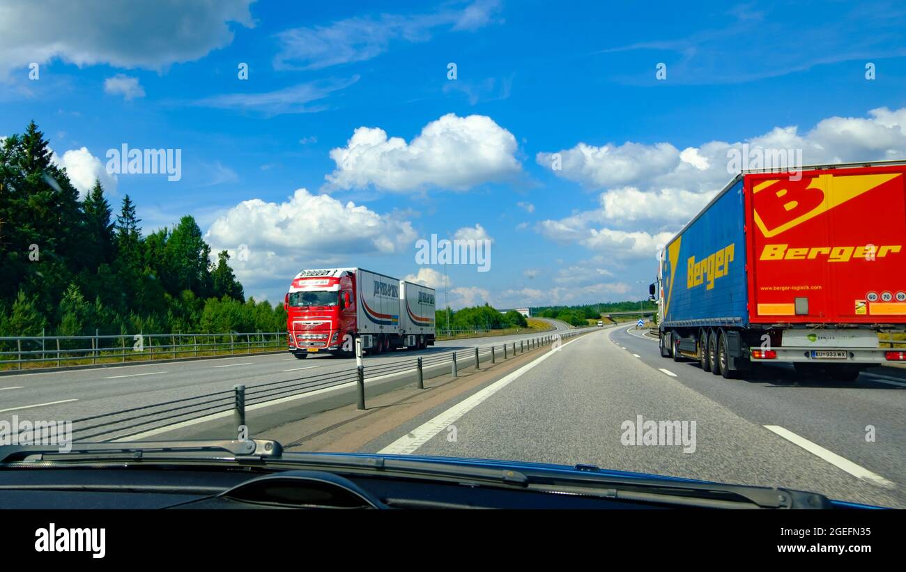 sweden, 13 july 2021, trucks on the highway e4 Stock Photo - Alamy