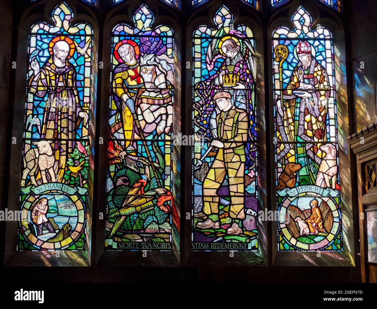 Stained glass windows in Kettlewell Church, Yorkshire Dales, UK Stock ...