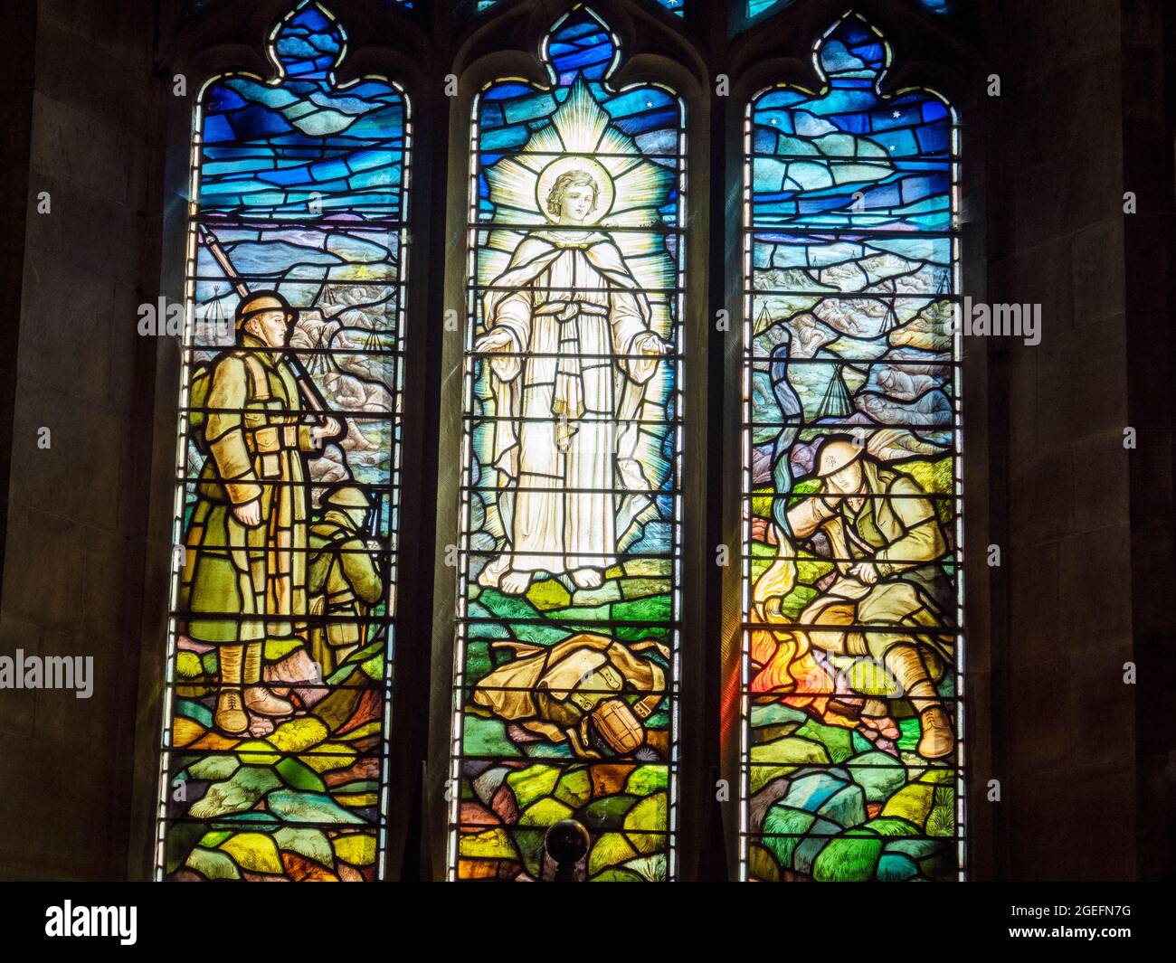 Stained glass windows in Kettlewell Church, Yorkshire Dales, UK Stock ...