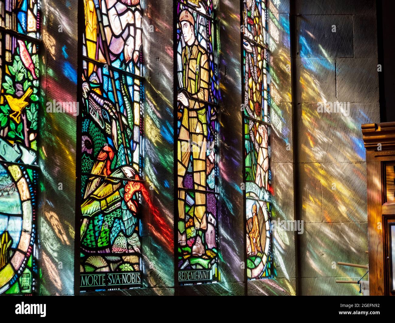 Stained glass windows in Kettlewell Church, Yorkshire Dales, UK Stock ...