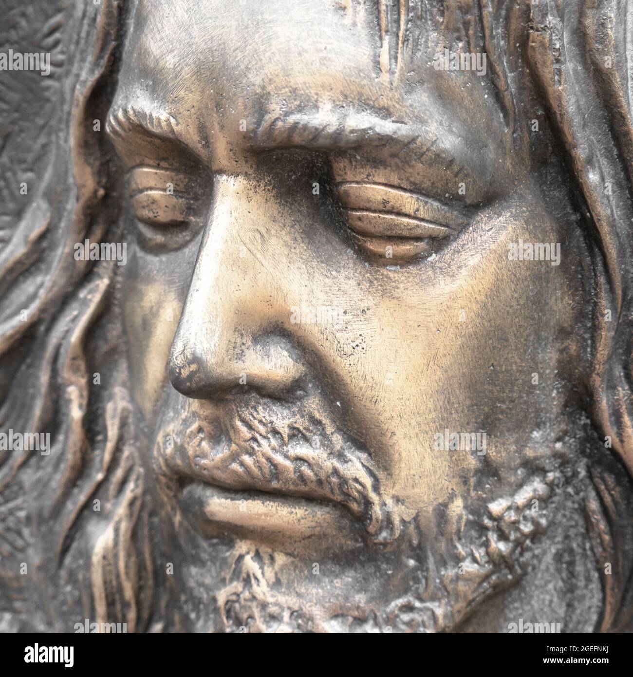 Face of jesus. Ancient sculpture. Bronze statue of the face of jesus ...