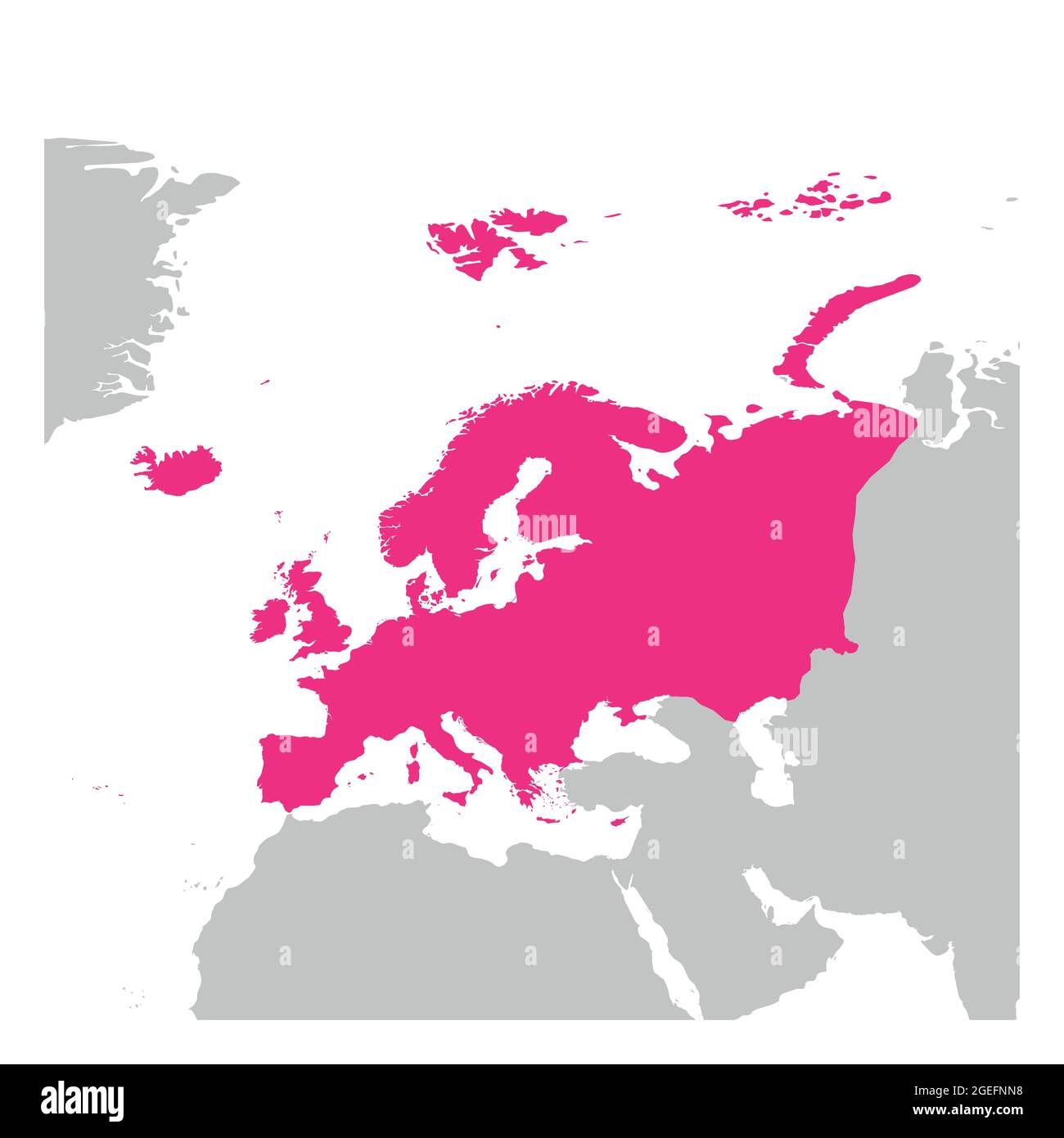 Europe continent pink marked in grey silhouette of World map. Simple ...