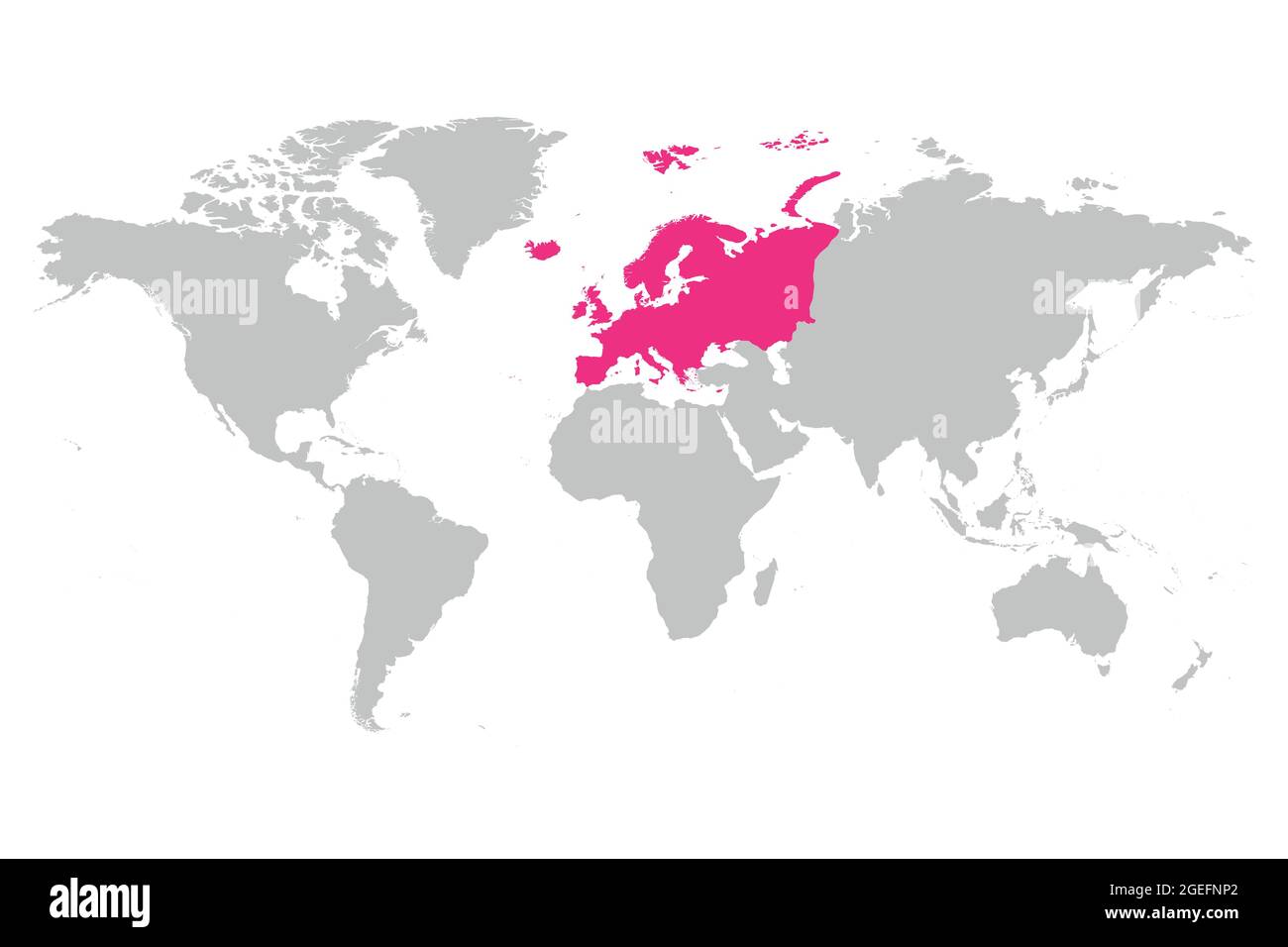 Europe continent pink marked in grey silhouette of World map. Simple ...