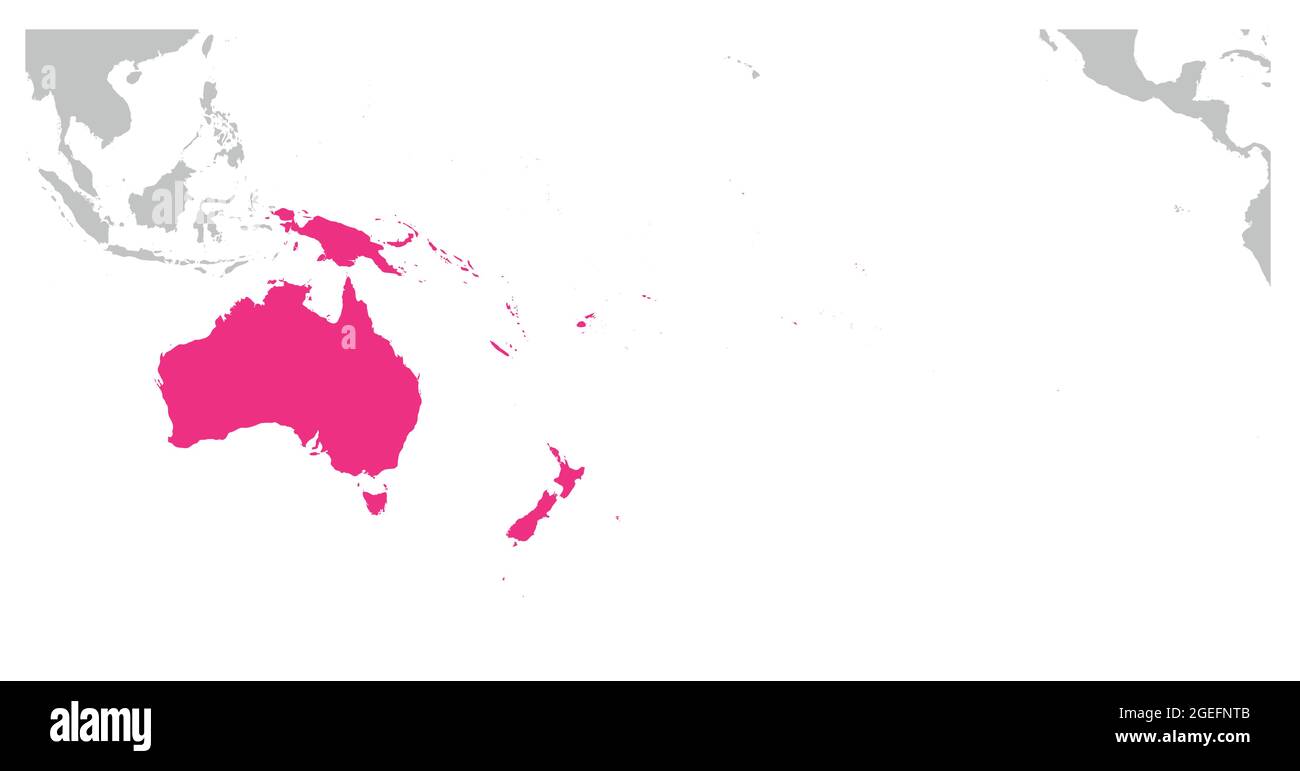 Australia continent pink marked in grey silhouette of World map. Simple ...