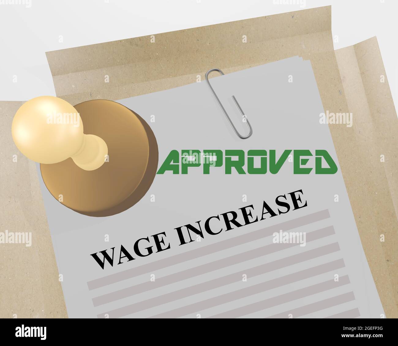 3D illustration of WAGE INCREASE stamp title on an application letter ...
