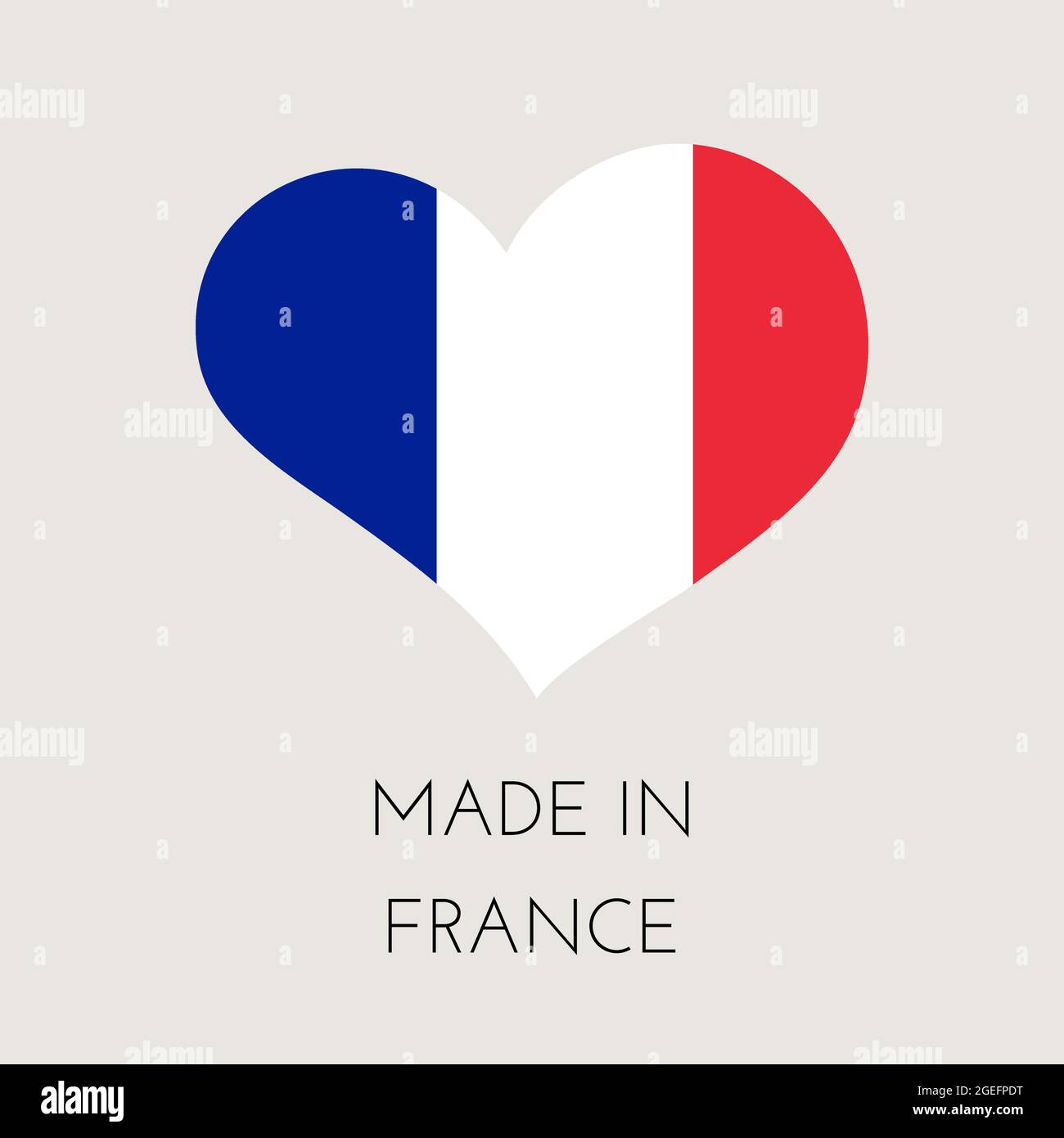 France heart shaped label with french flag. Made in FR sticker. Factory ...