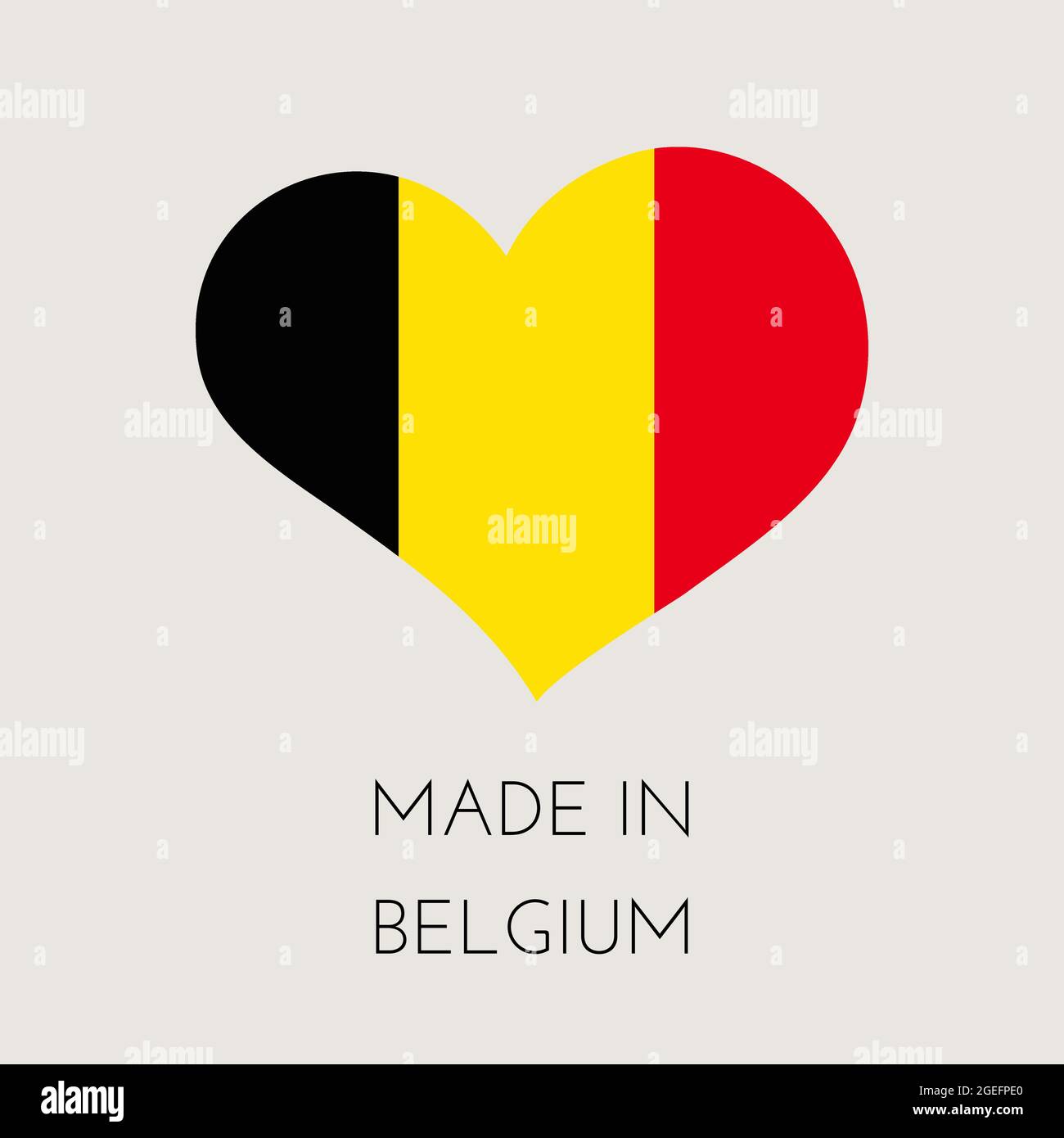 Belgium heart shaped label with belgian flag. Made in BE sticker. Factory, manufacturing and ...