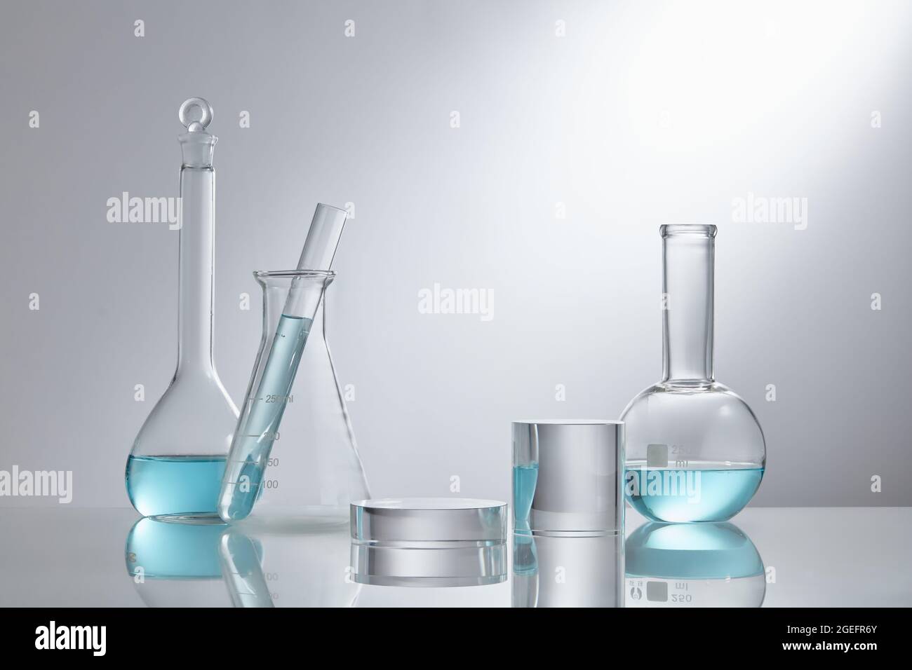 Stage showcase cosmetics on glass pedestal modern in laboratory ...