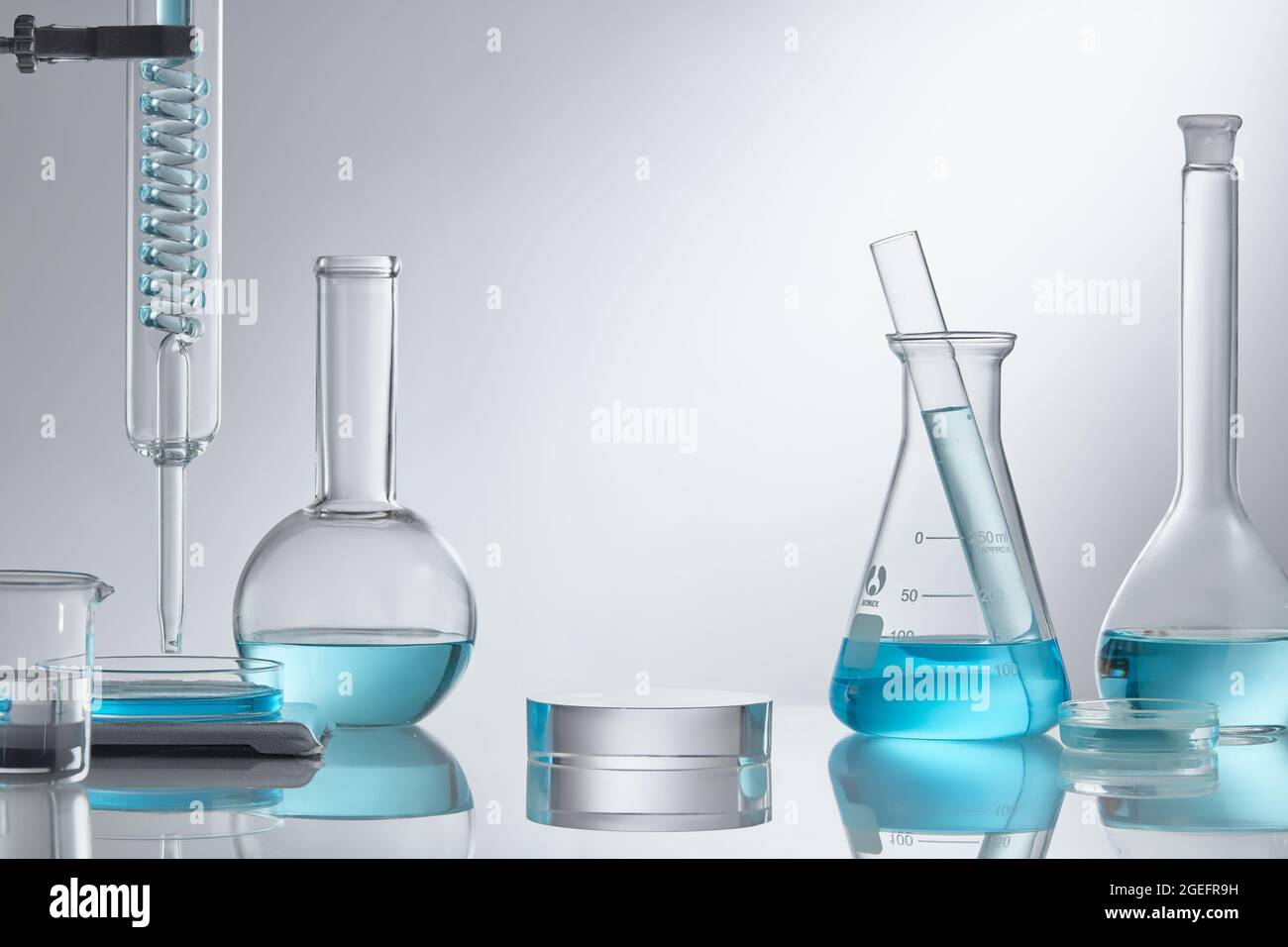 Stage showcase cosmetics on glass pedestal modern in laboratory ...