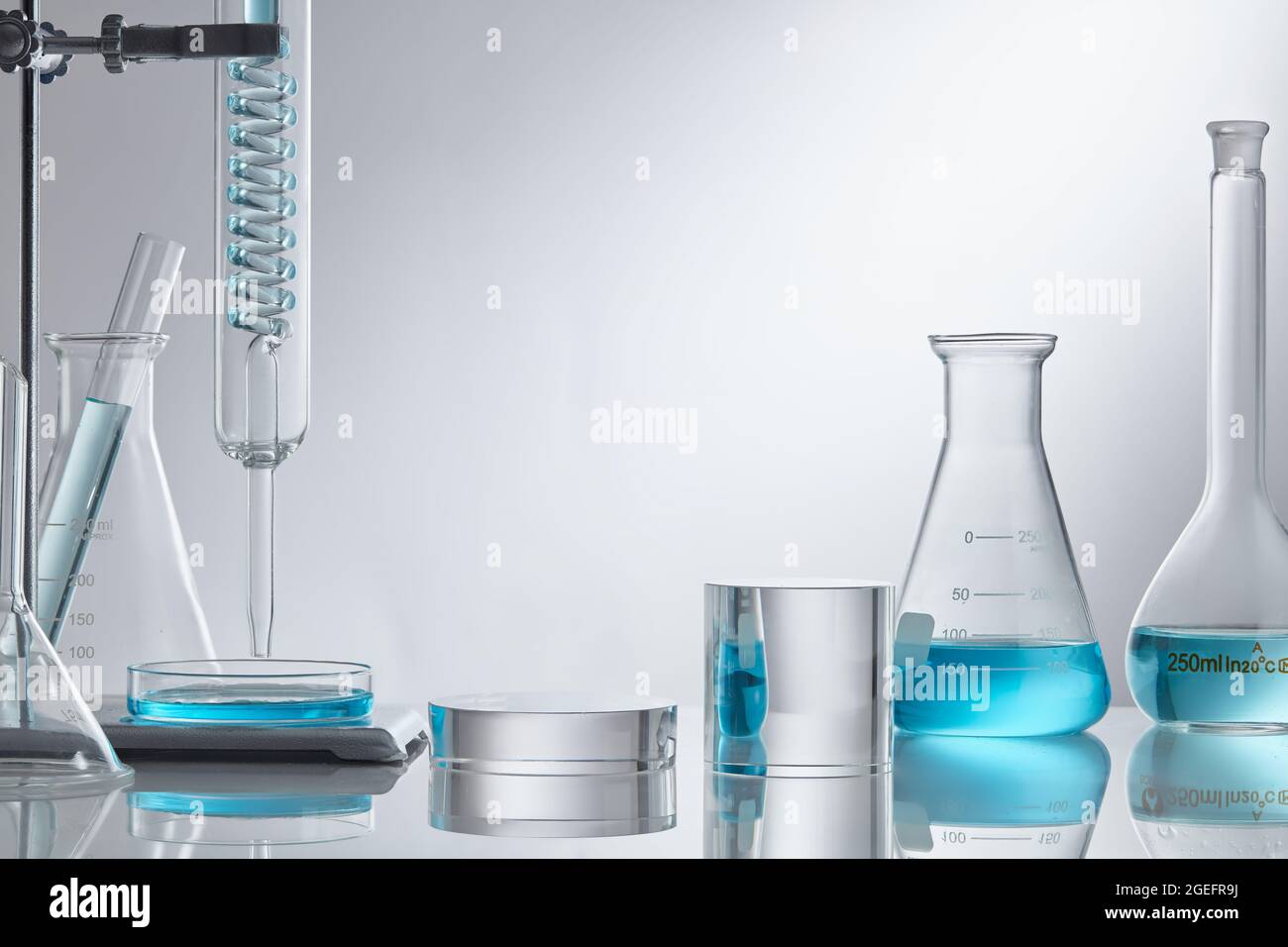 Stage showcase cosmetics on glass pedestal modern in laboratory ...