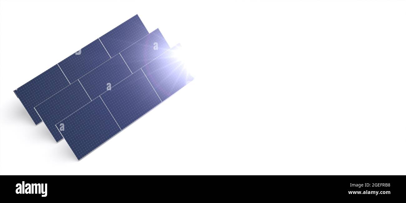 3D rendering of solar panels with sunlight isolated on white background ...