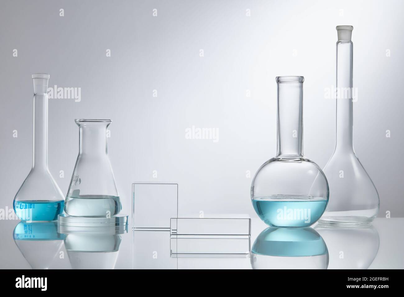 Stage showcase cosmetics on glass pedestal modern in laboratory ...