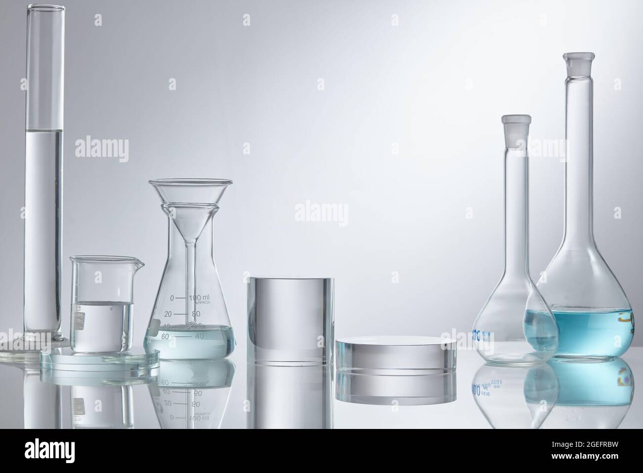 Stage showcase cosmetics on glass pedestal modern in laboratory ...