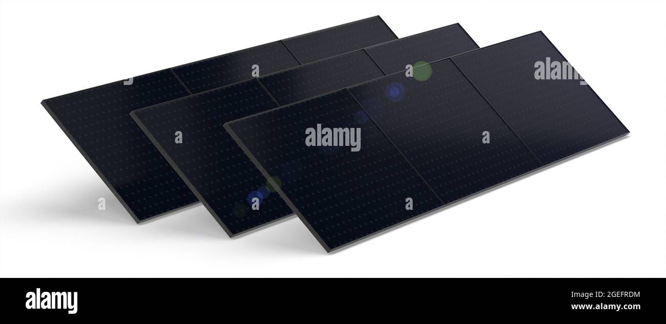 3D rendering of black solar panels isolated on white backgrou Stock ...