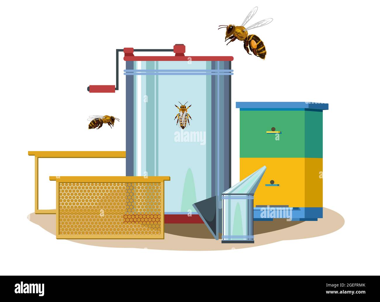 Beekeeping equipment. Frames with wax honeycomb and bees. Honey ...