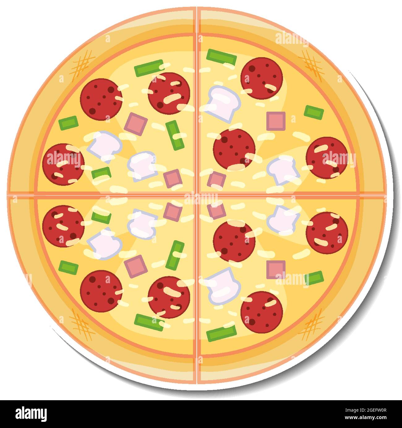 Top view of Italian pizza sticker on white background illustration ...