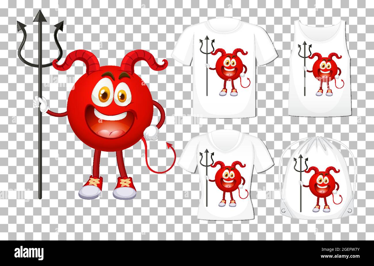 Set of Red Devil cartoon character on different shirt mockup ...