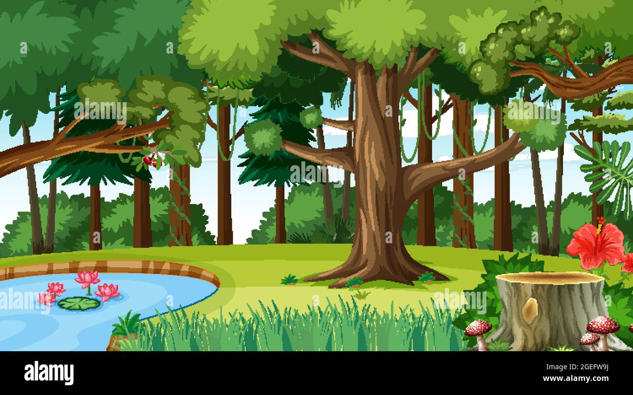 Nature forest landscape scene at daytime illustration Stock Vector ...