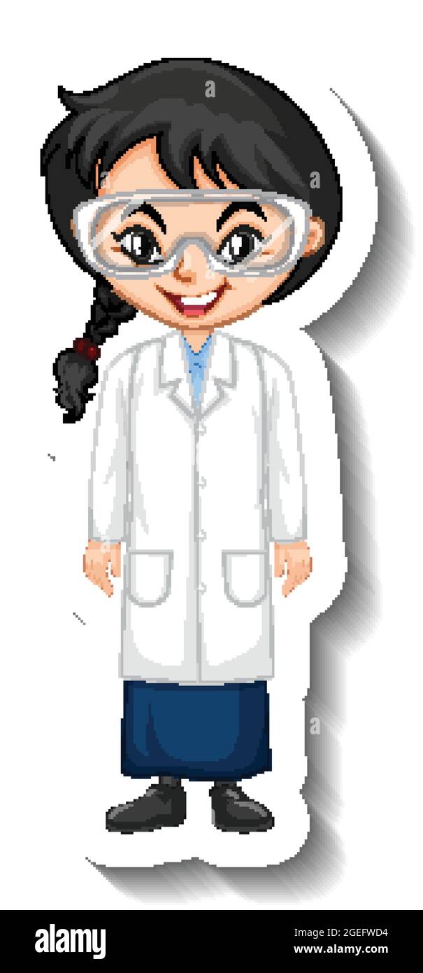Cartoon character sticker with a girl in science gown illustration ...