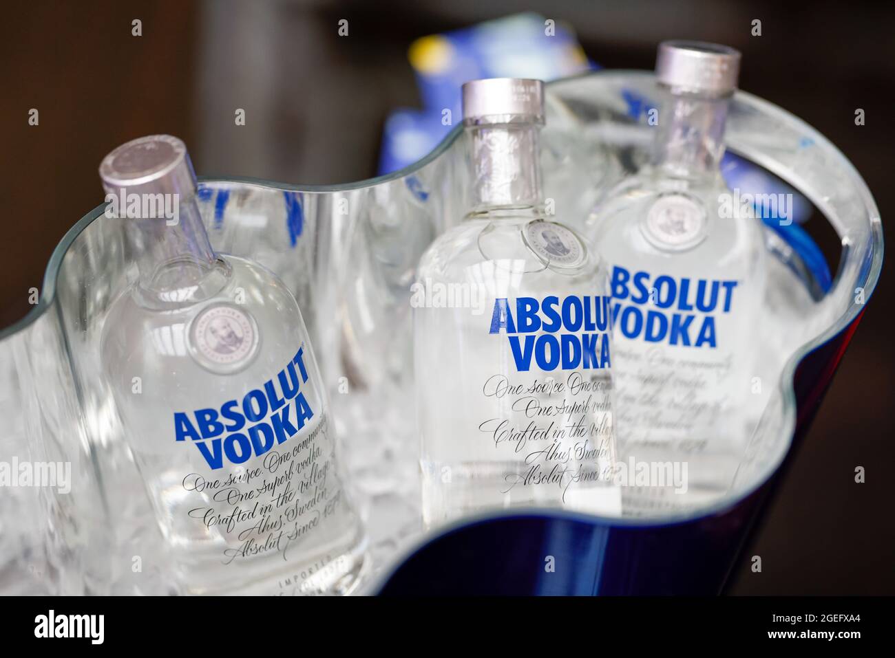 Berlin, Germany. 19th Aug, 2021. Bottles of the brand "Absolut Vodka ...