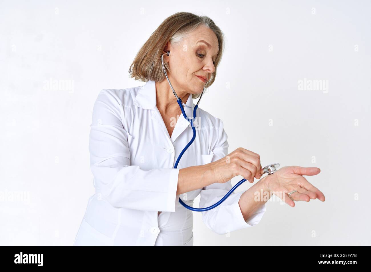 female medical worker in white coat hospital professional Stock Photo ...