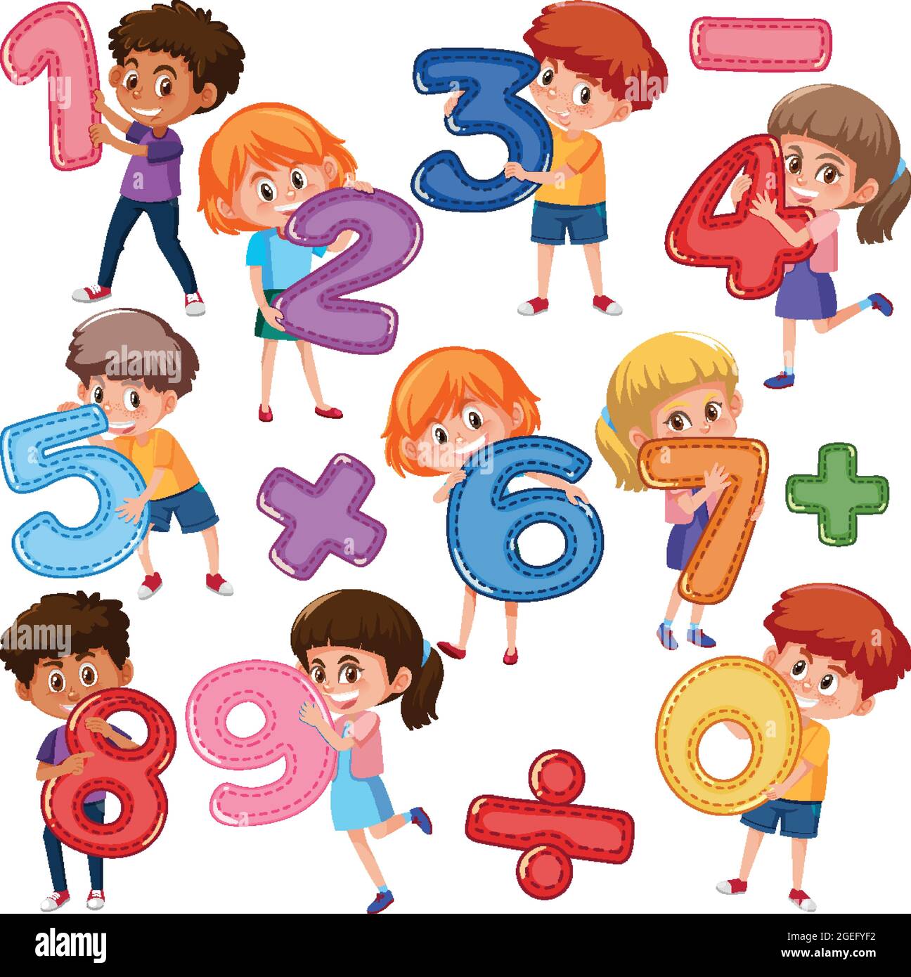 Set of children holding math number illustration Stock Vector Image ...