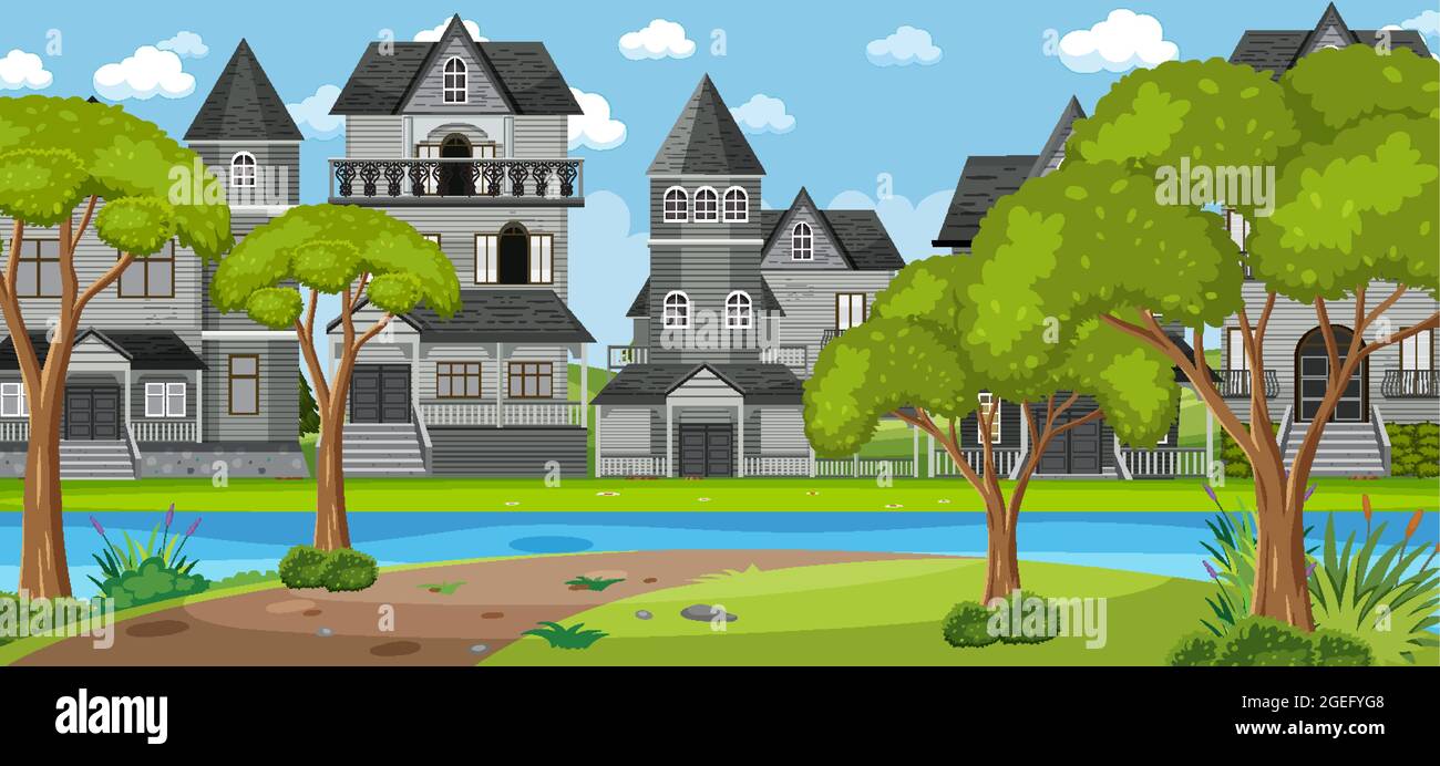 Scene with many colonial buildings at daytime illustration Stock Vector ...