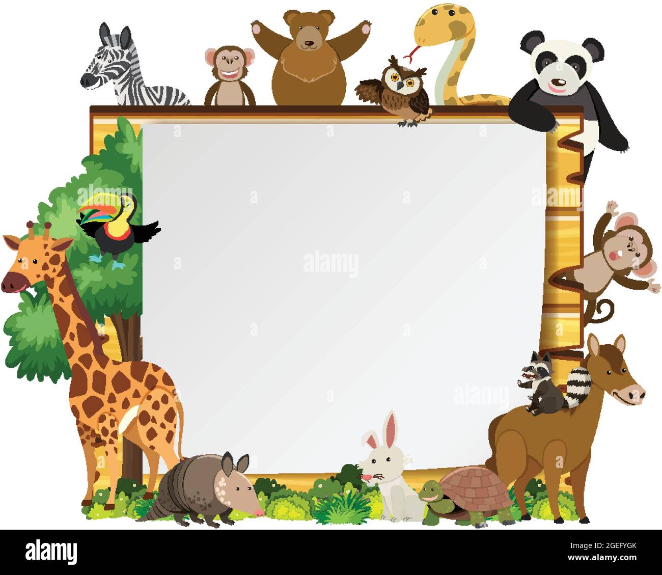 Empty wooden frame with various wild animals illustration Stock Vector ...