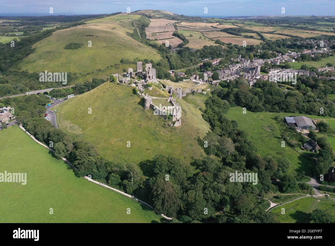 Aerial view of Corfe Castle, Dorset UK Stock Photo - Alamy