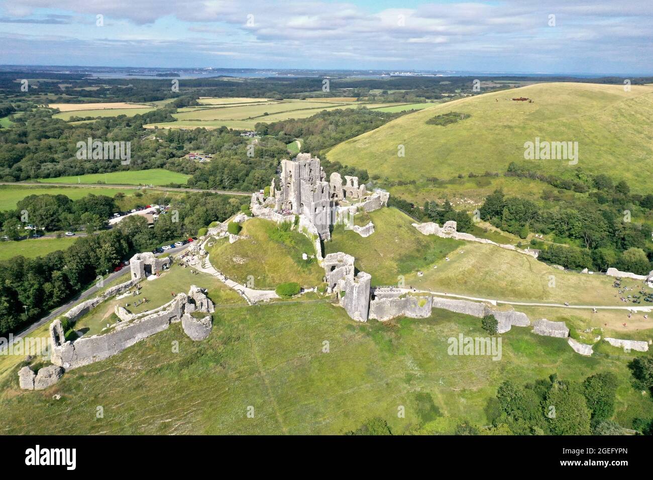 Aerial view of Corfe Castle, Dorset UK Stock Photo - Alamy