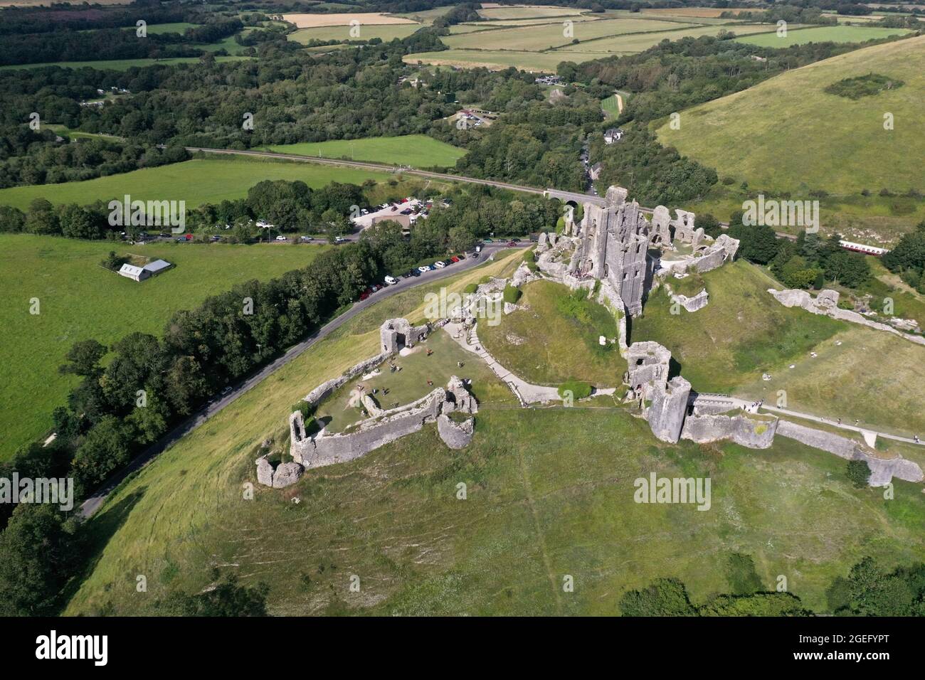 Aerial view of Corfe Castle, Dorset UK Stock Photo - Alamy
