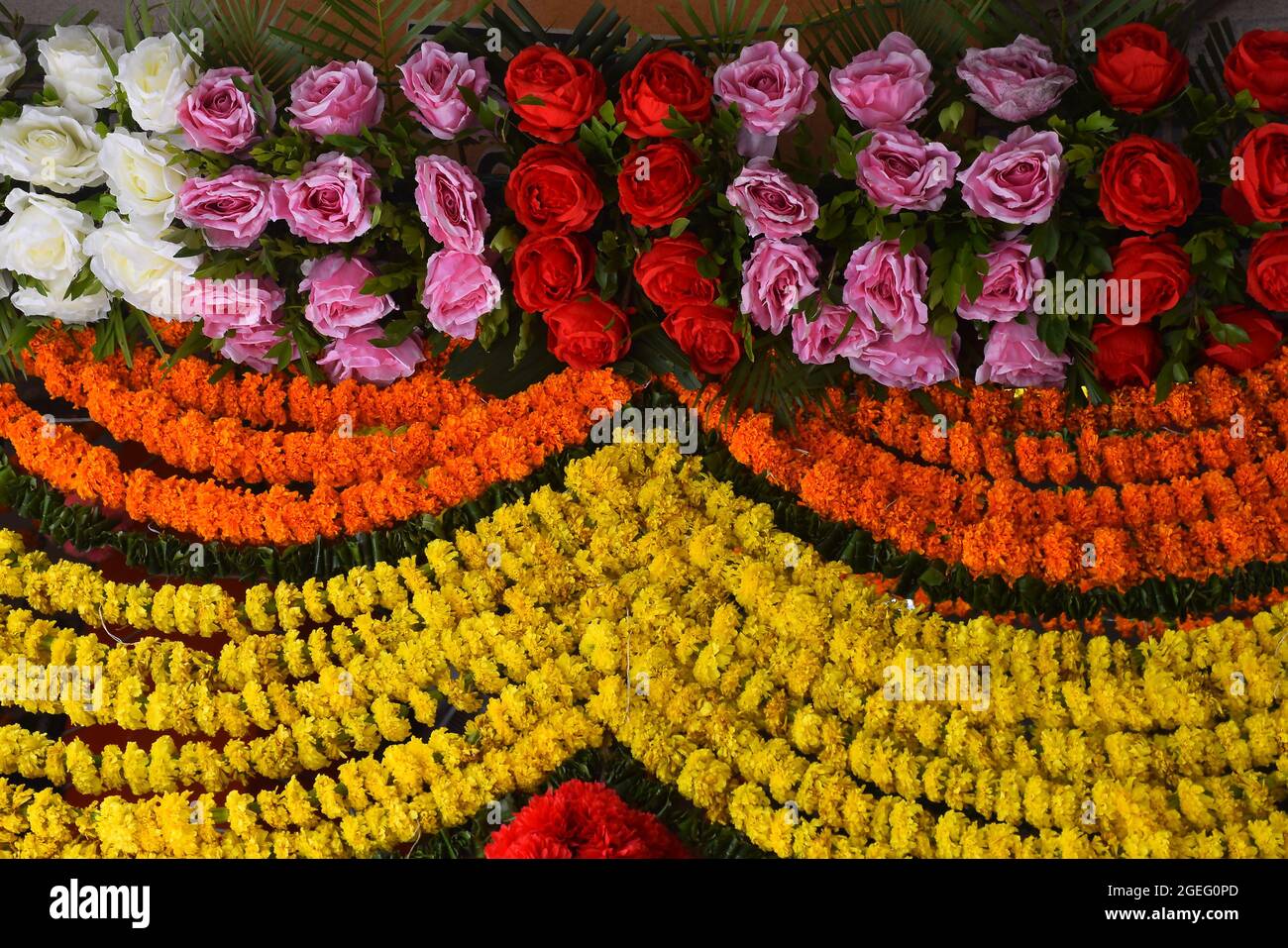 Indian traditional flower garlands - Background Stock Photo - Alamy