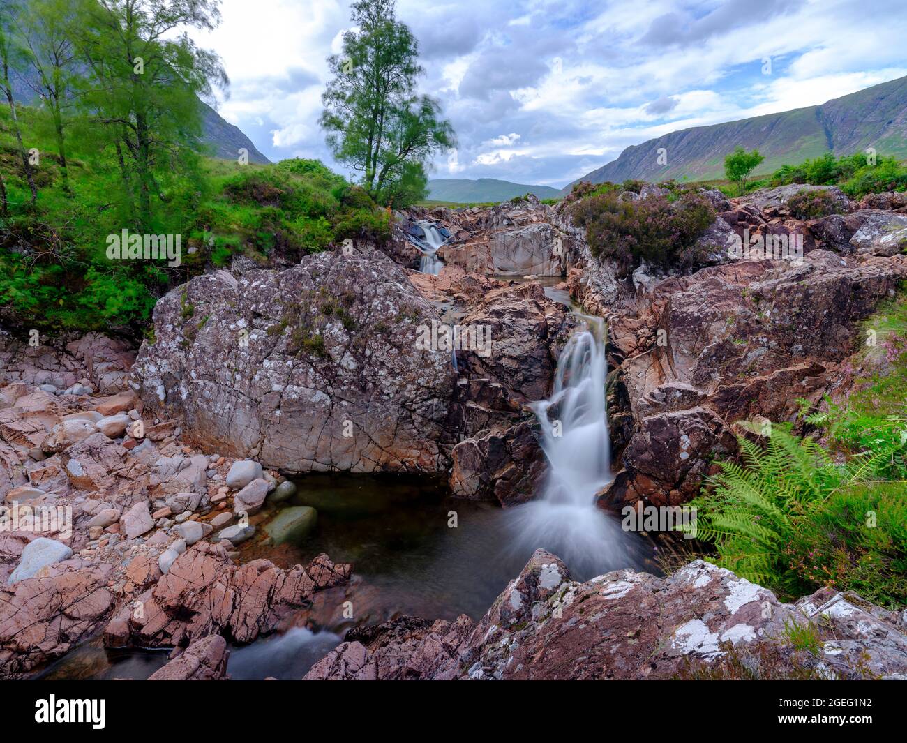 Glen Coe, Scotland - August 5, 2021: The waterfall on the river Coupall ...