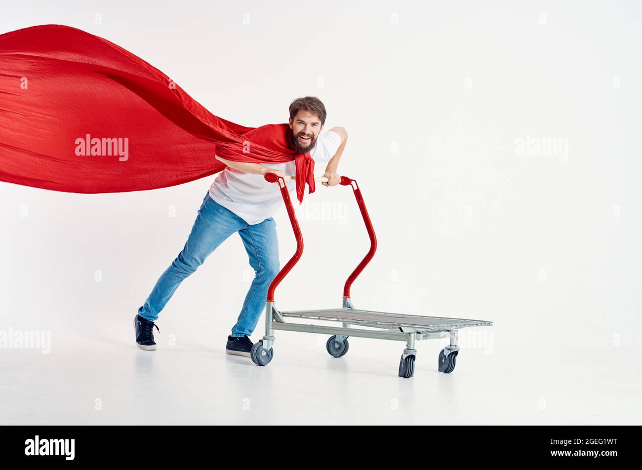 Man ride a cart entertainment isolated background Stock Photo - Alamy