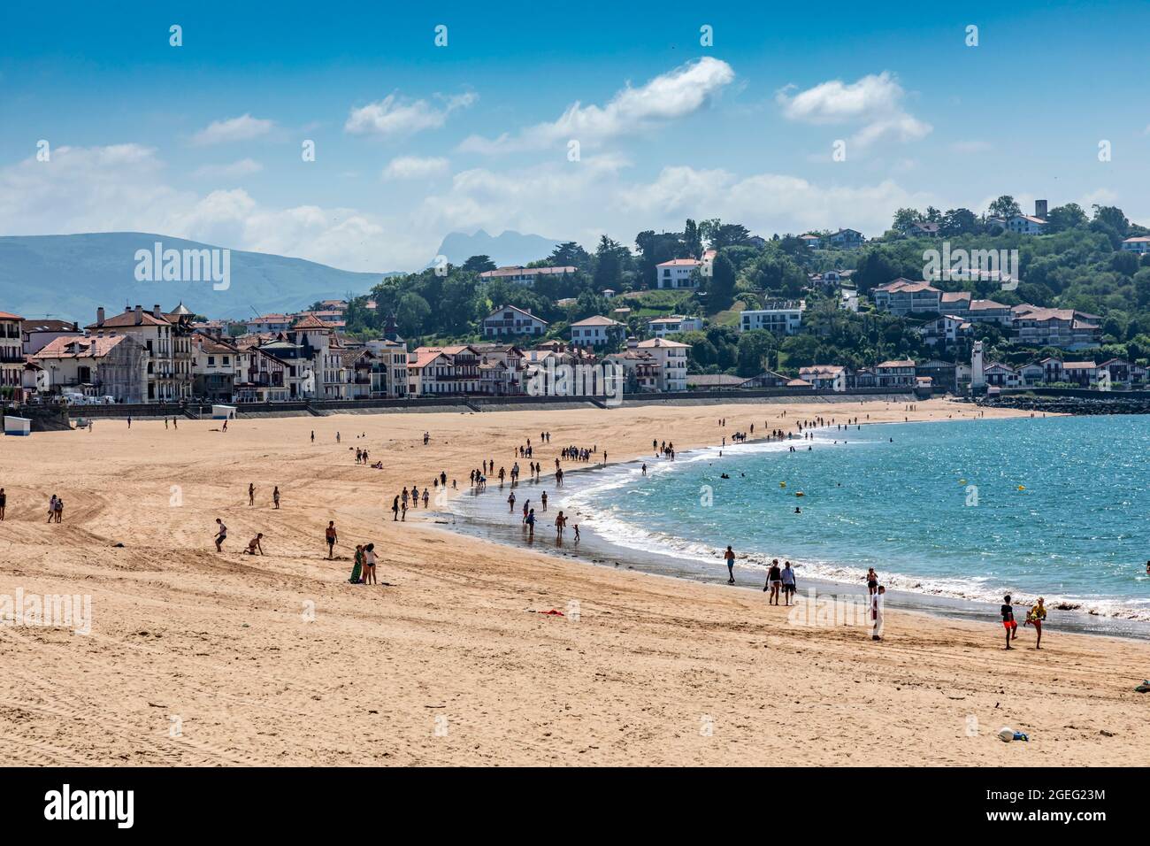 Saint Jean de Luz (south western France): main beach and typical houses ...