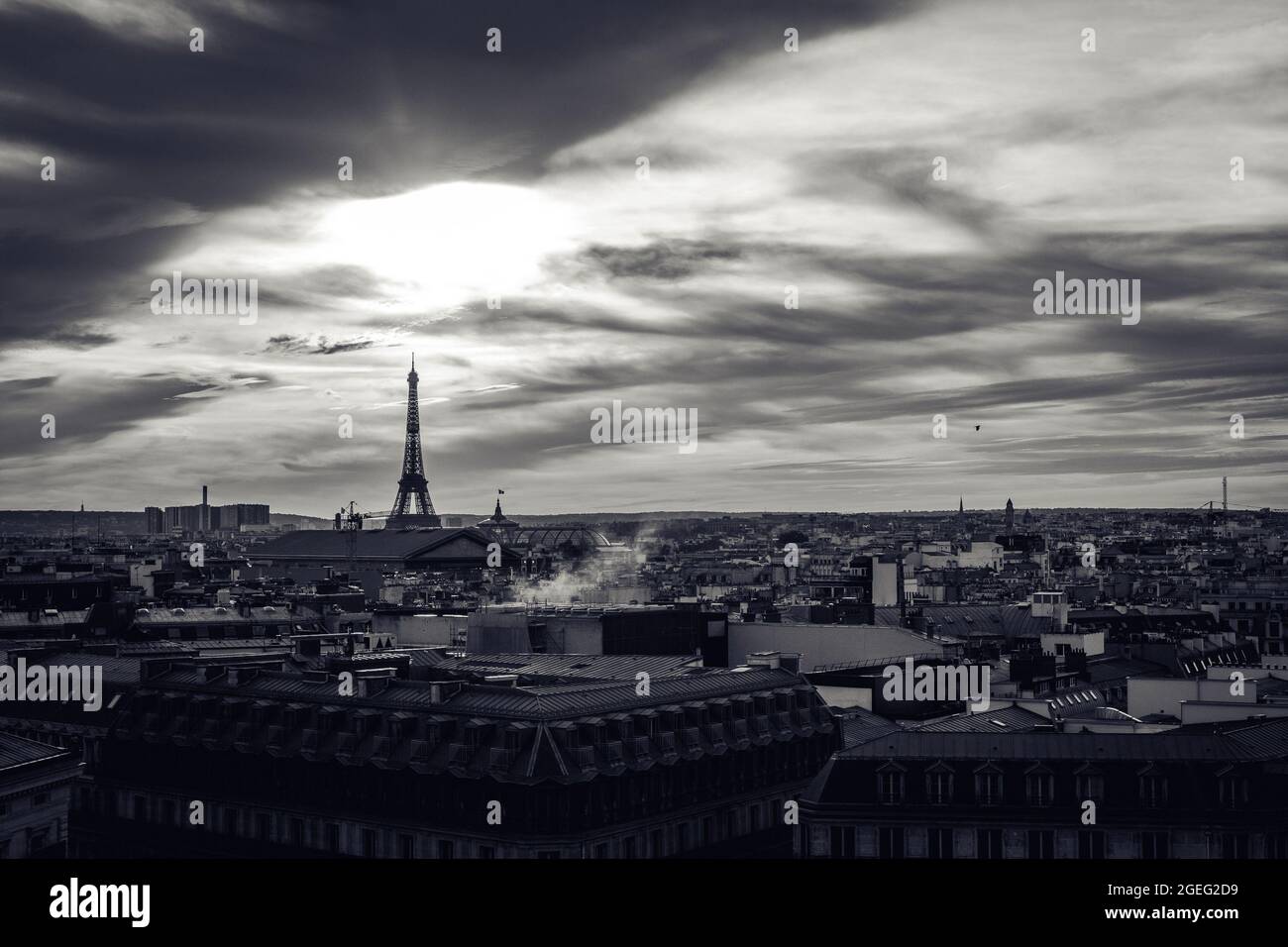Aerial grayscale shot of Paris and the Eiffel Tower Stock Photo - Alamy