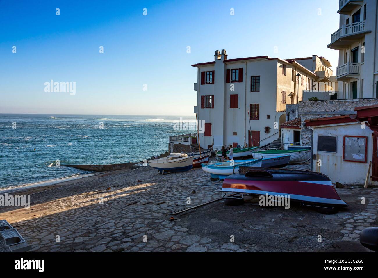 Overview of the village of Guethary and the Basque coast in the morning ...