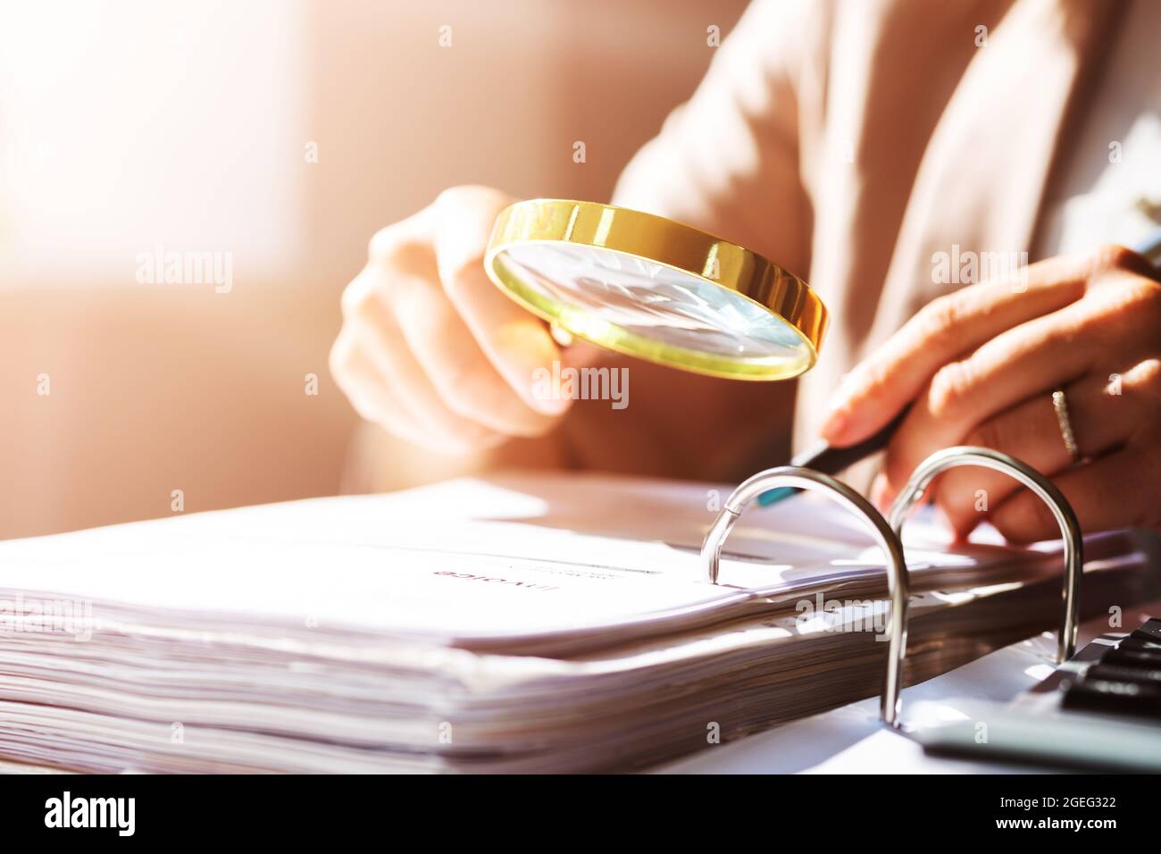 Businesswoman Investigation Finance Using Magnifying Glass. Fraud And ...