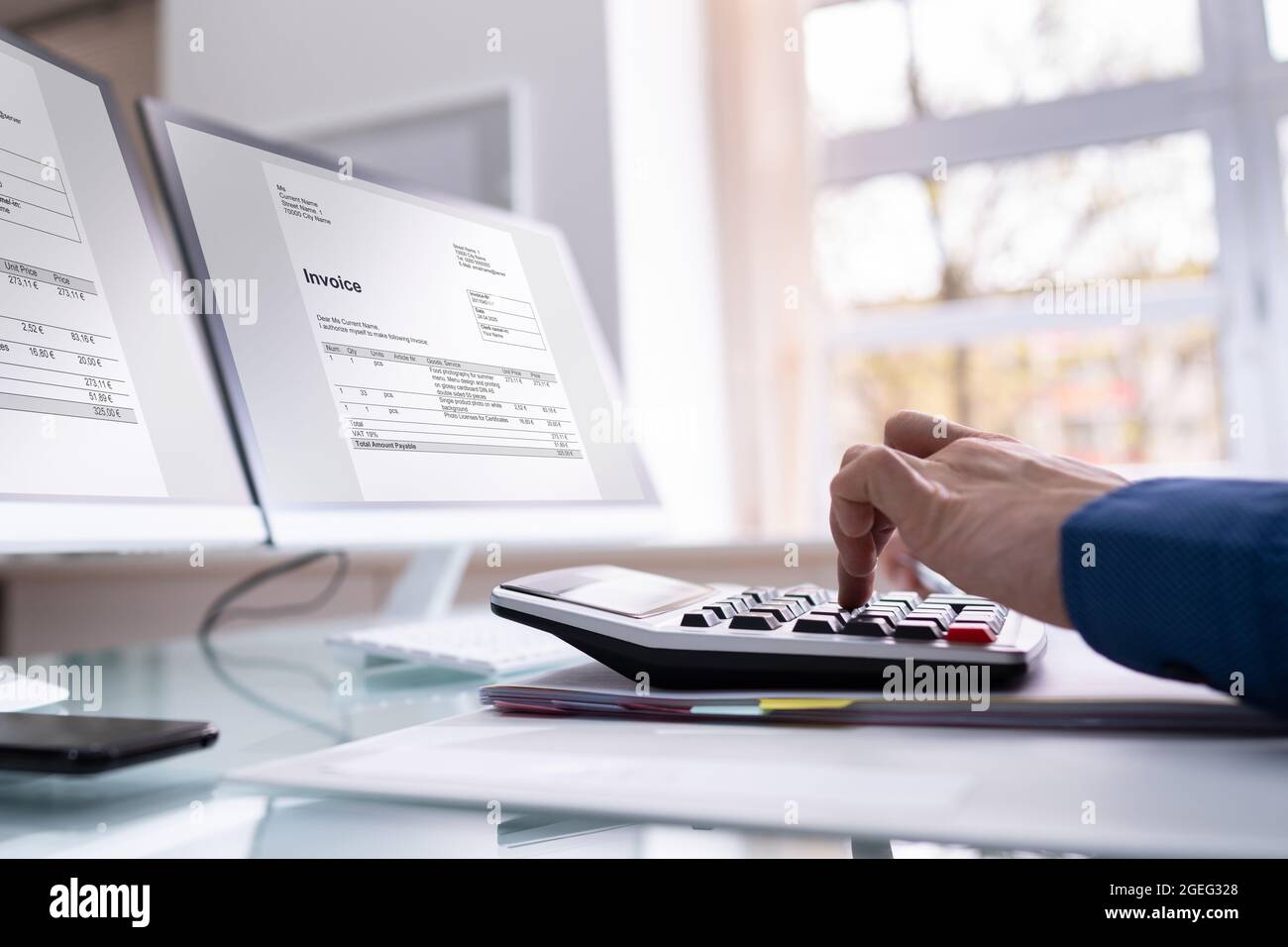 Electronic Invoice Accountant Software On Computer. Vat Tax Calculation ...