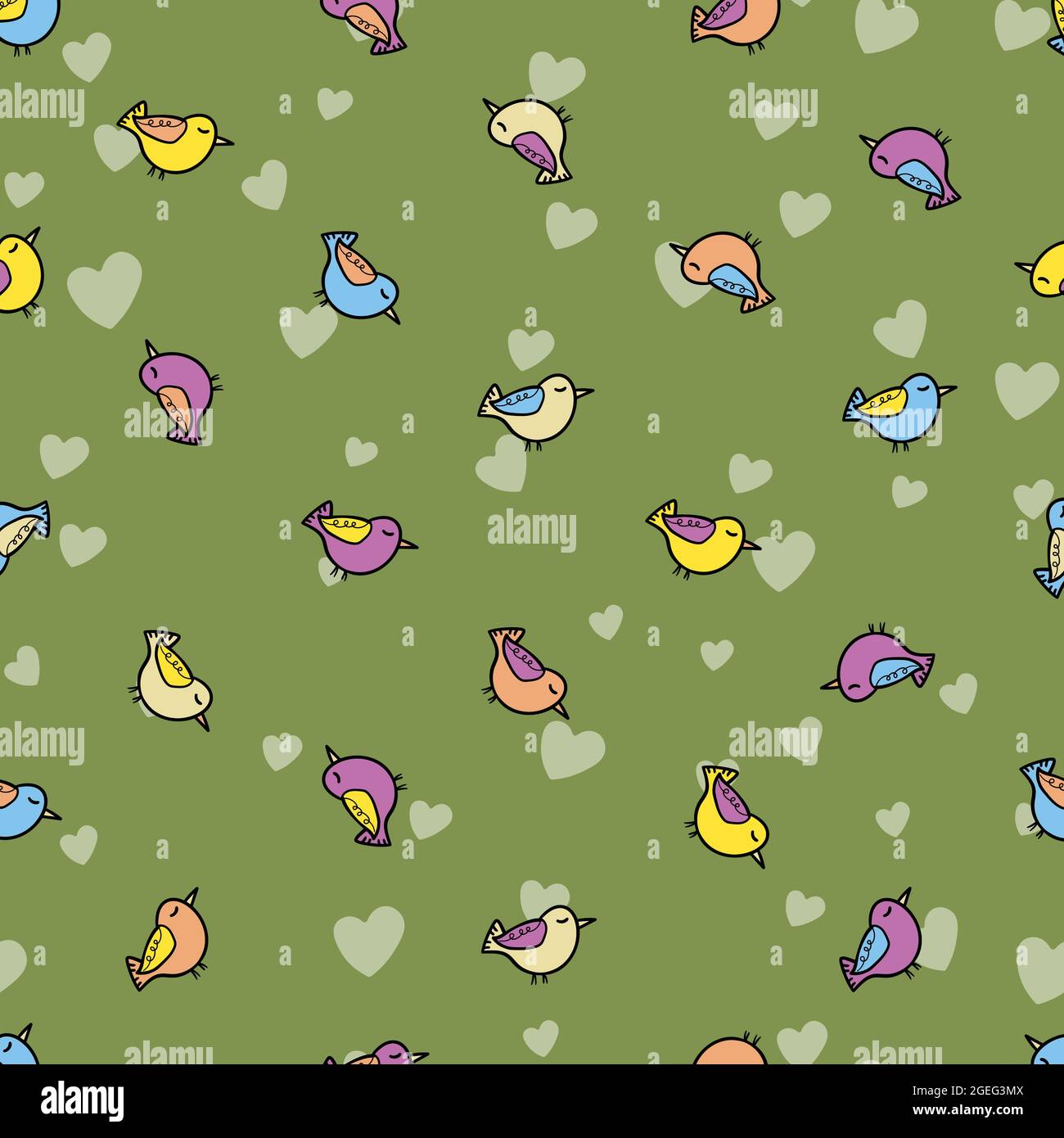 Seamless pattern with funny colorful birds. Color flat vector ...