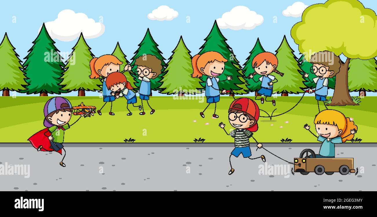 Outdoor park scene with many kids illustration Stock Vector Image & Art ...
