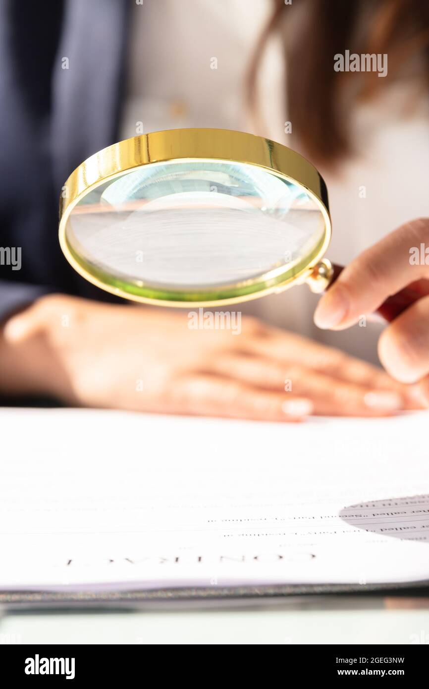 Businesswoman Investigation Finance Using Magnifying Glass. Fraud And ...