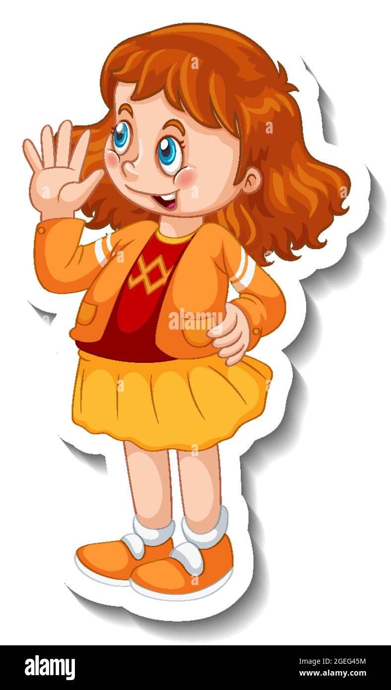 Sticker template with a girl in standing pose isolated illustration ...