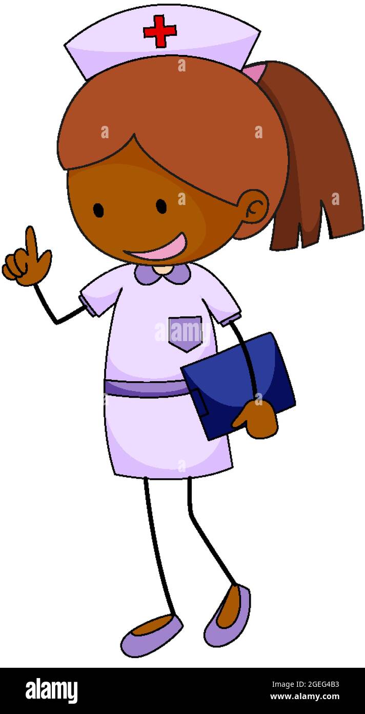 Cute nurse doodle cartoon character isolated illustration Stock Vector ...