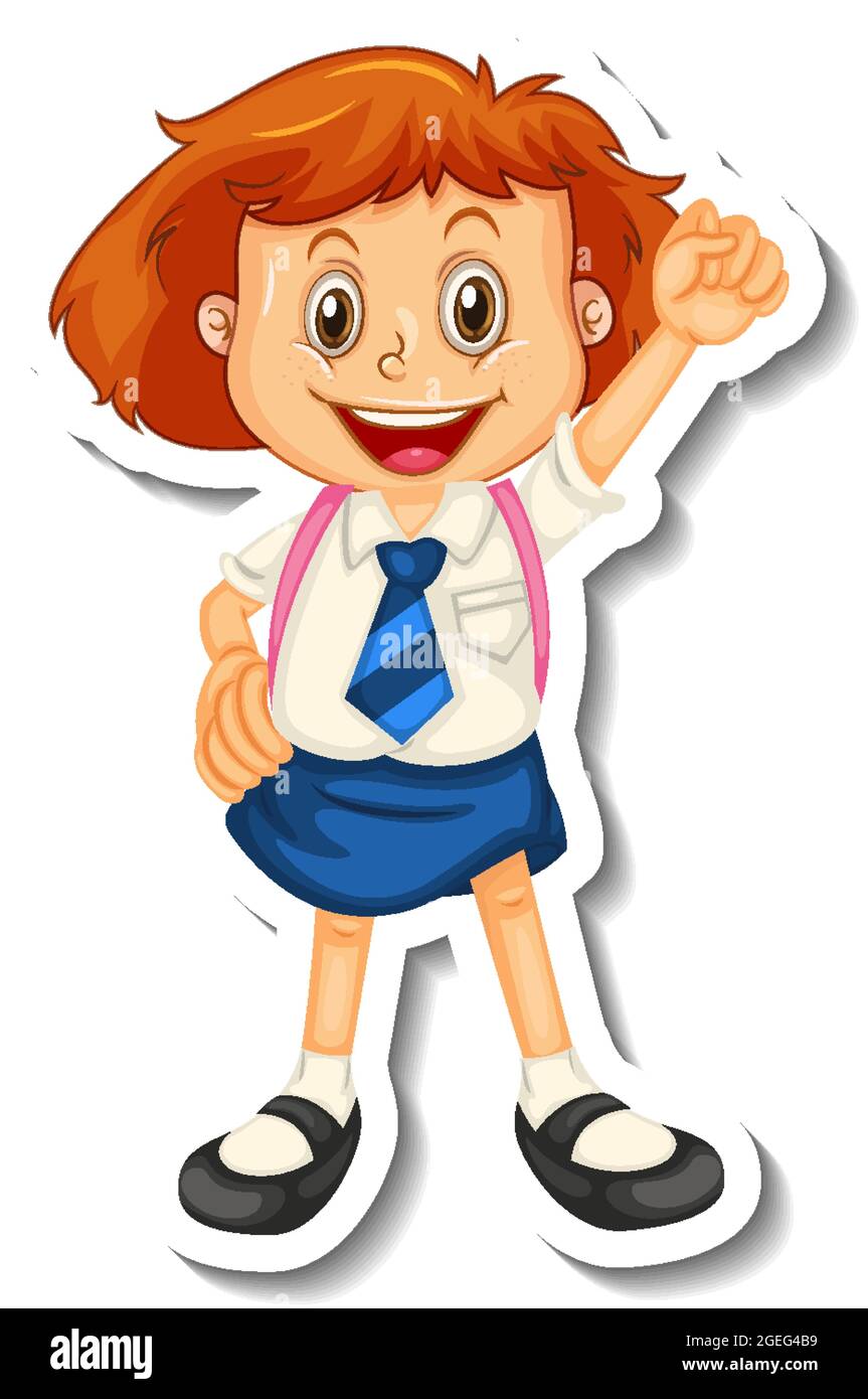 Sticker template with a student girl in standing pose isolated ...