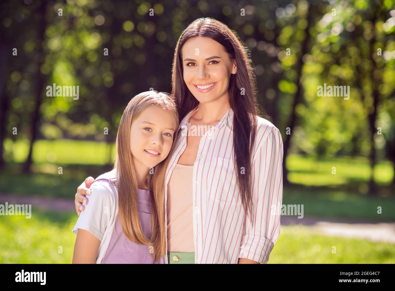 Photo of adorable sweet preteen girl mother dressed casual outfit ...